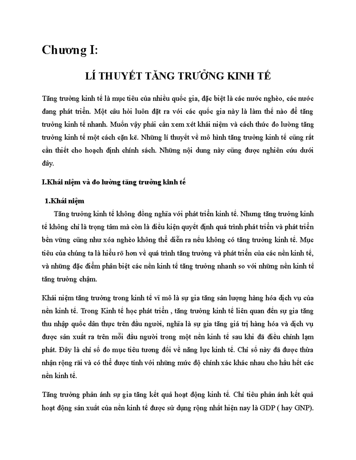KTPT Chương I - KTPT - Chương I: LÍ THUYẾT TĂNG TRƯỞNG KINH TẾ Tăng ...