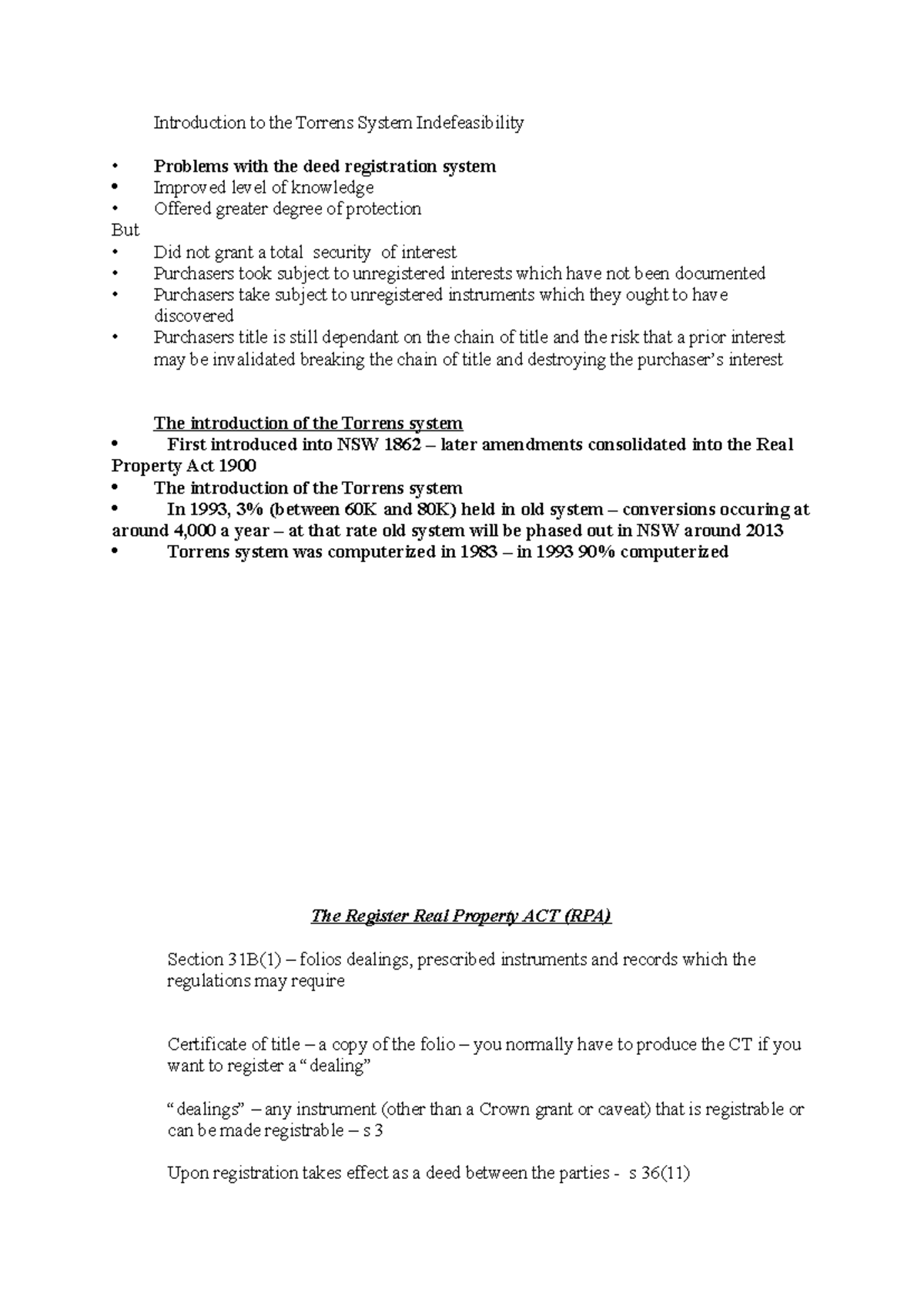 Backup of My Notes - Torrens System Indefeasibility - Introduction to ...
