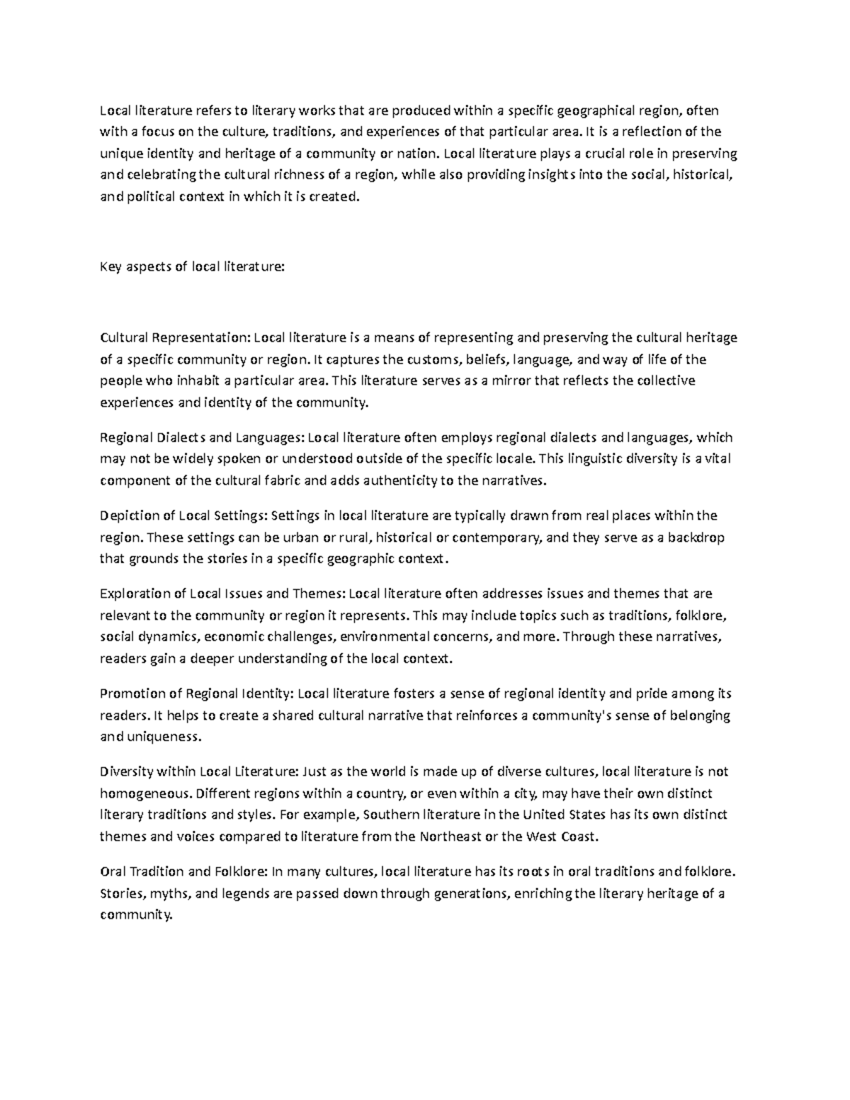 Local Literature - It is a reflection of the unique identity and ...