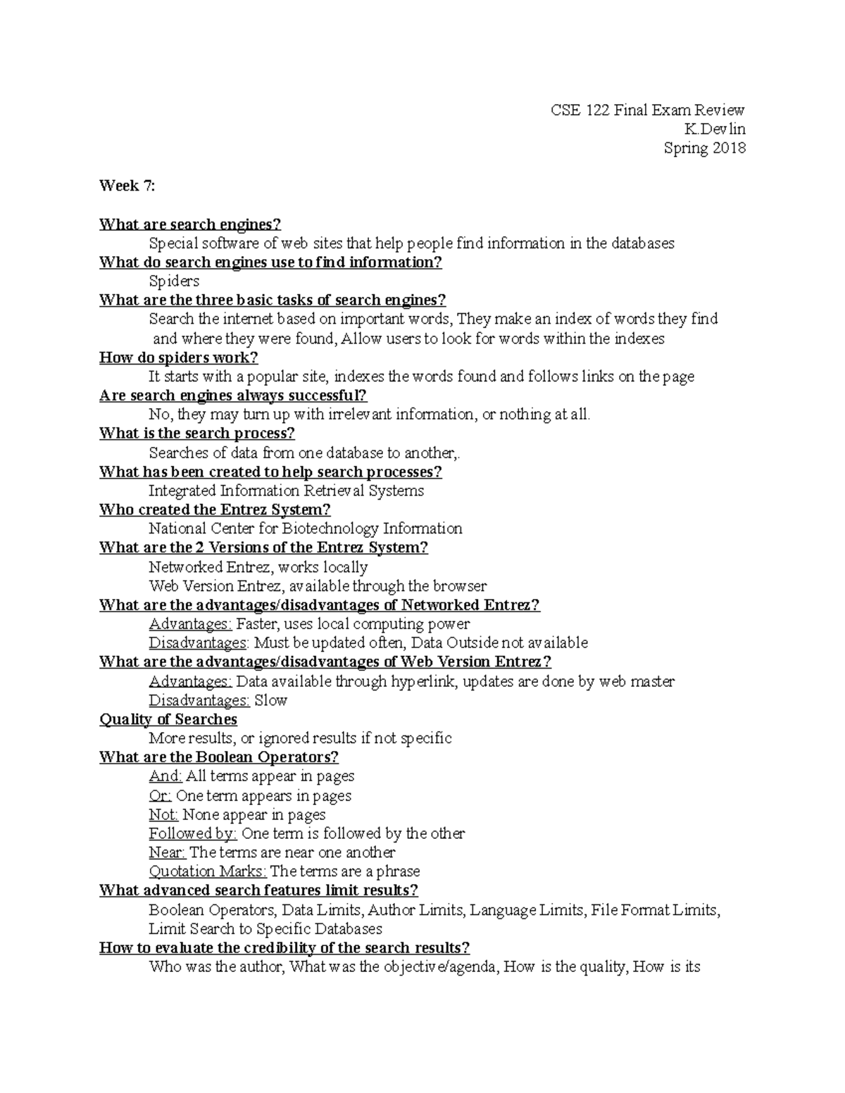 CSE 122 Final Exam Review - CSE 122 Final Exam Review K Spring 2018 ...