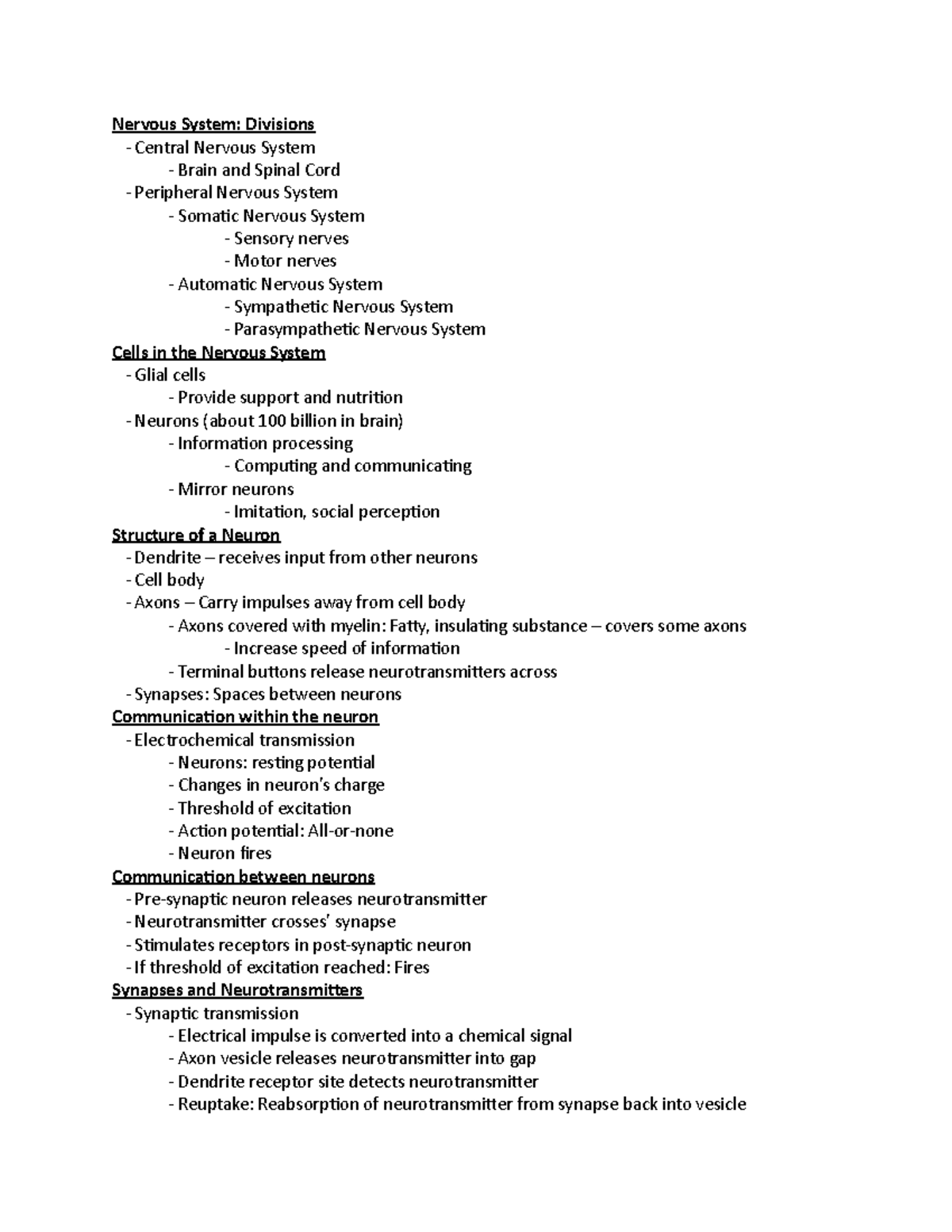 Introduction to Psychology Chpt 2 - Nervous System: Divisions - Central ...