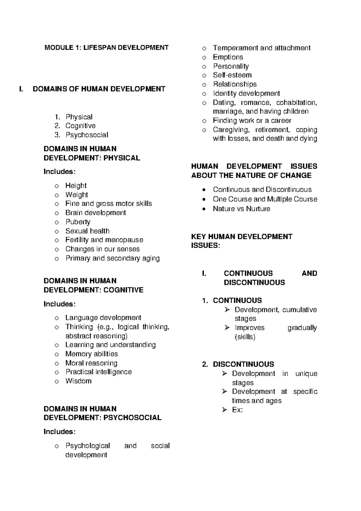 Devpsych Reviewer Module 1 - MODULE 1: LIFESPAN DEVELOPMENT I. DOMAINS ...