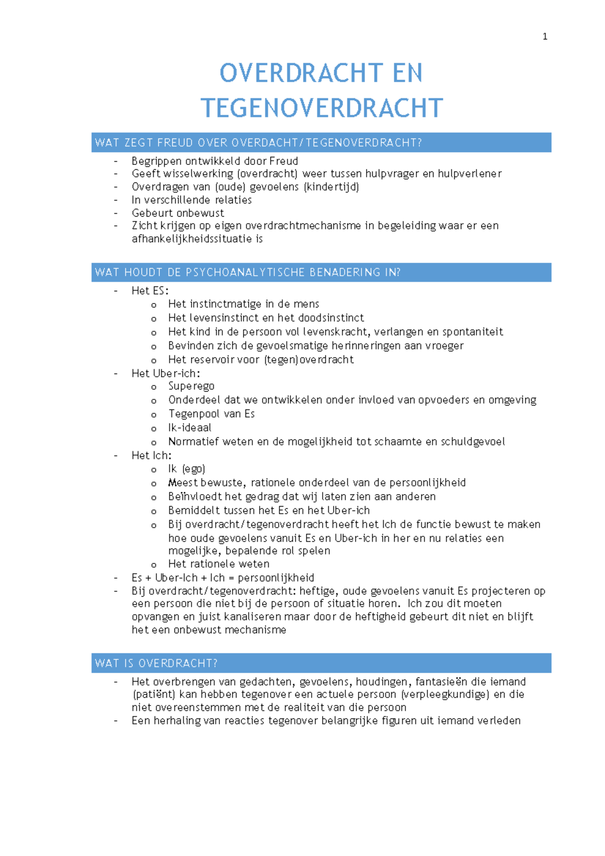 Overdracht tegenoverdracht Samenvatting - OVERDRACHT EN TEGENOVERDRACHT ...