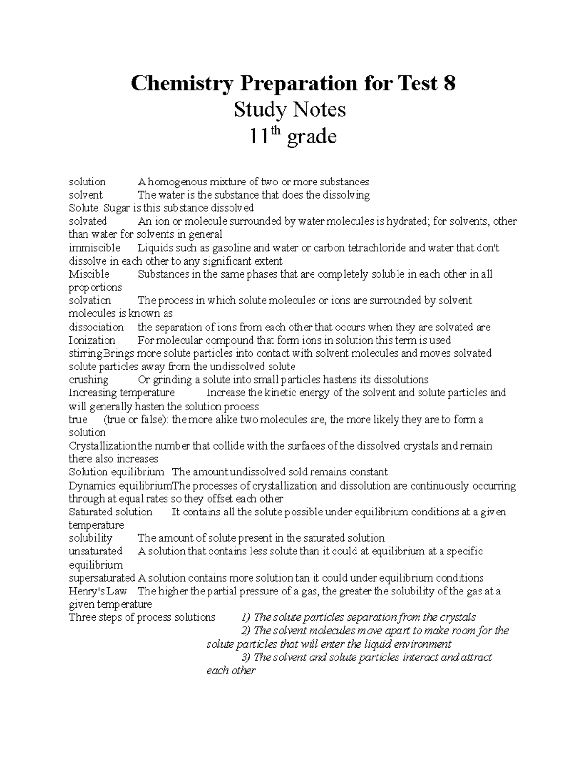 Chemistry Preparation for Test 8 - Studocu