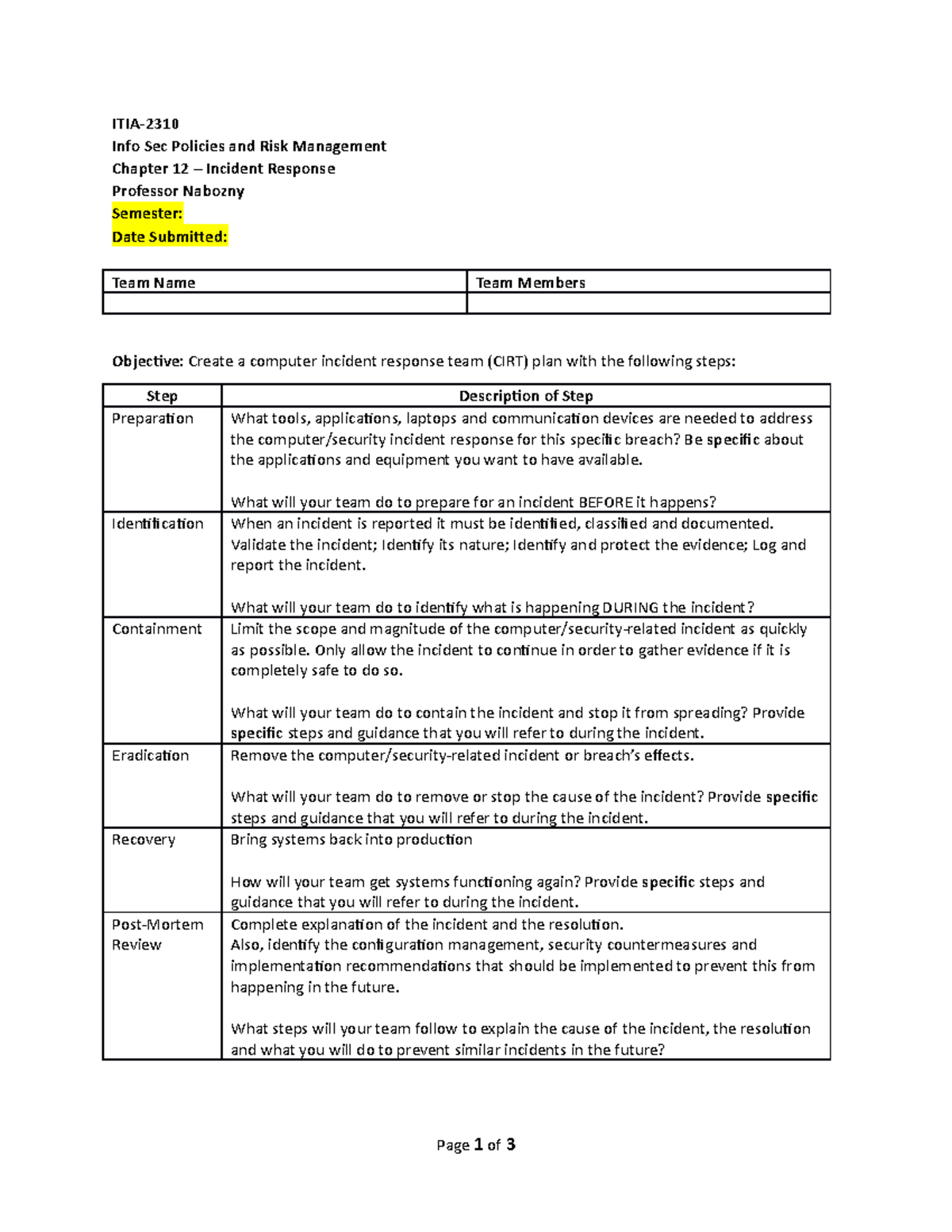 ITIA-2310-Incident Response-v08 - ITIA- Info Sec Policies and Risk ...