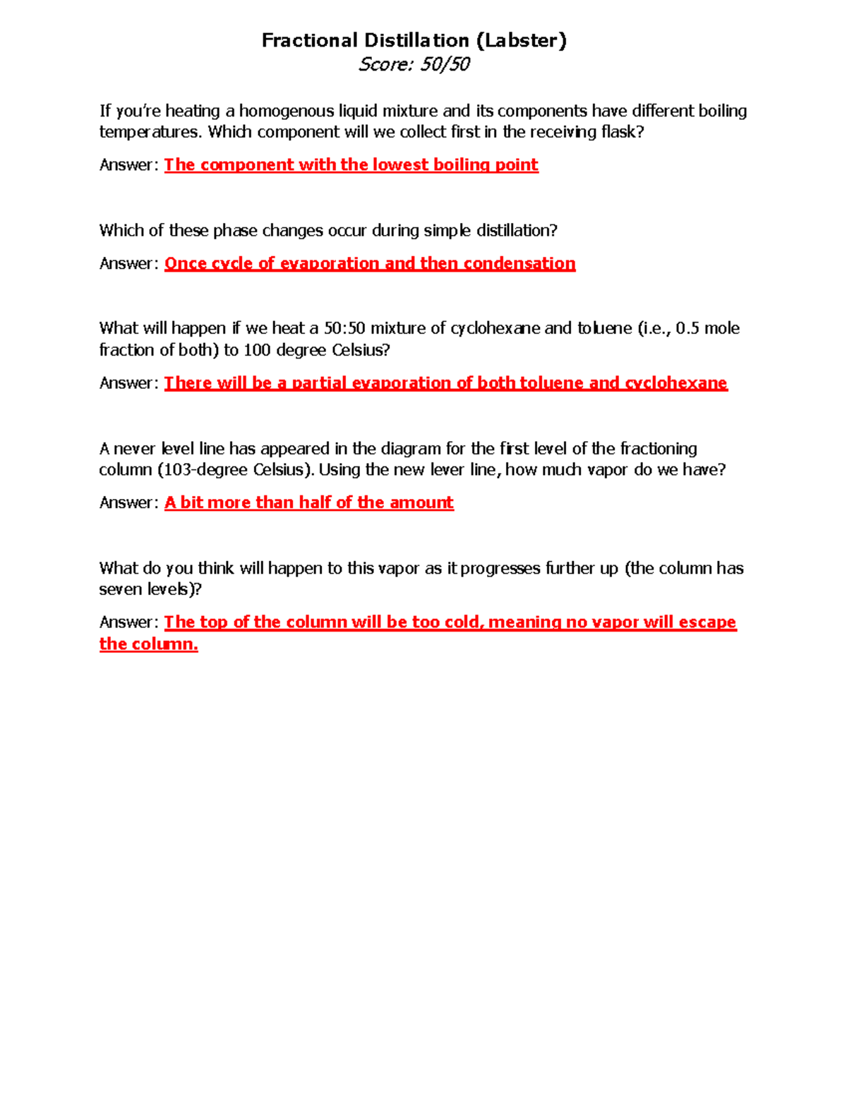 Fractional Distillation (Labster) - Which component will we collect ...