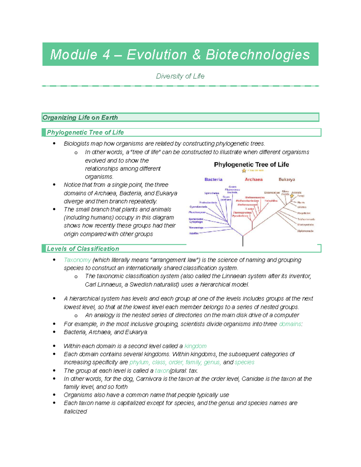 Basic Biology - Diversity of Life - Module 4 – Evolution ...