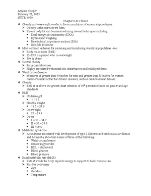 Chapter 1 and 2 Notes - Ariyana Cooper January 11, 2023 NUTR 4950 ...