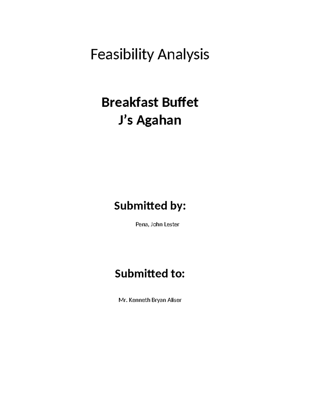 Buffet - Business Plan - Feasibility Analysis Breakfast Buffet J’s ...