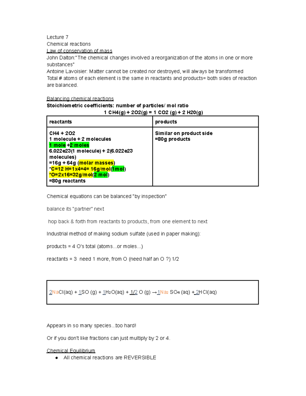 Lecture 7- chemical reactions part 1 - Lecture 7 Chemical reactions Law ...
