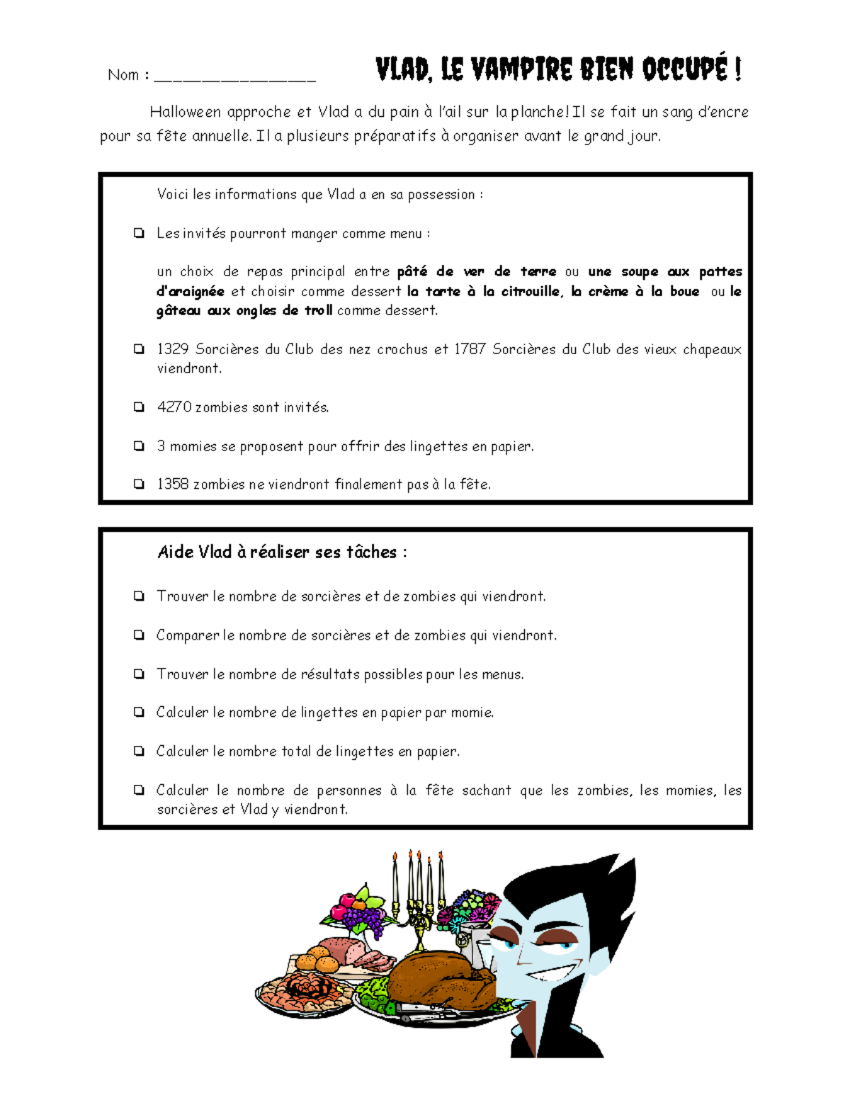 Vlad, le vampire bien occupé - Nom : _________________ Vlad, le vampire ...