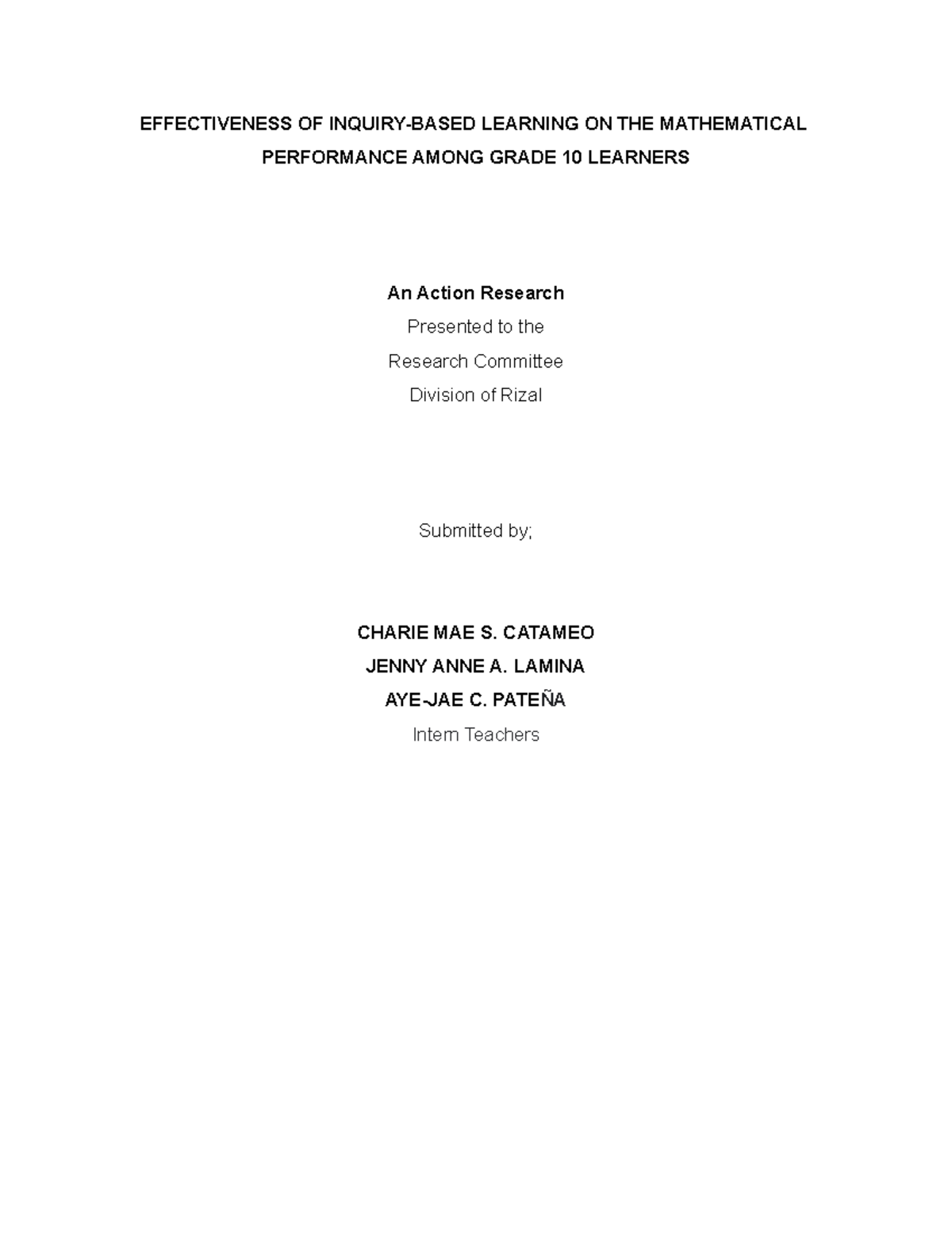 Action research for Mathematics Subject - Bachelor of Secondary ...