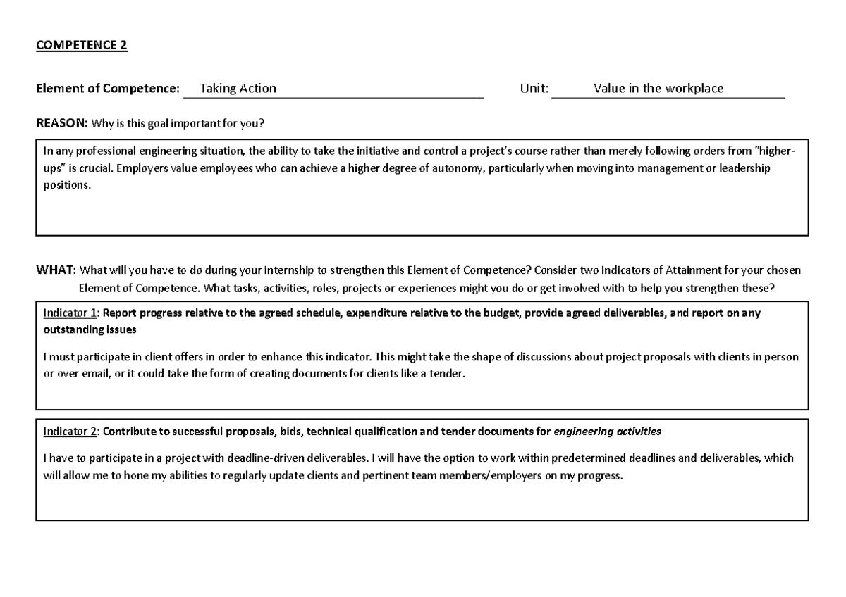 EPP2 - EA Stage 2 Competence Development Plan 2 - COMPETENCE 2 Element ...