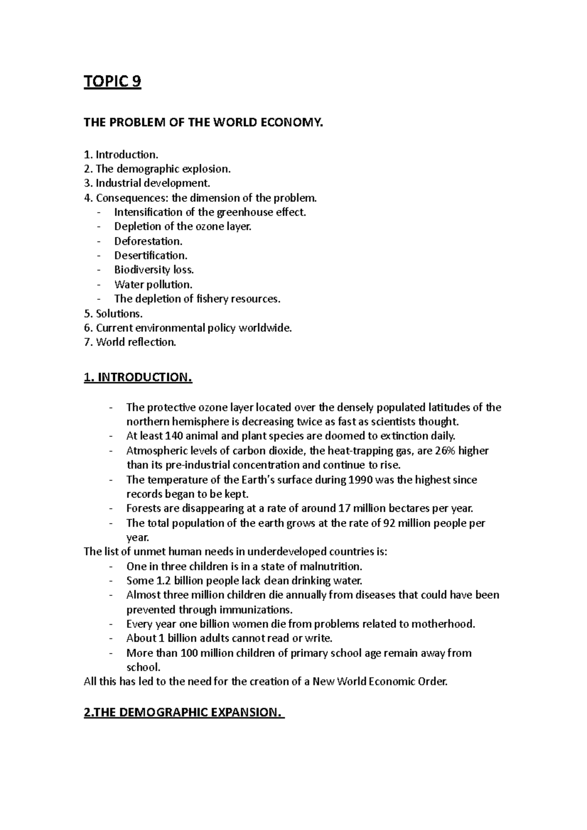 Unit 7 Health Economics - TOPIC 9 THE PROBLEM OF THE WORLD ECONOMY ...