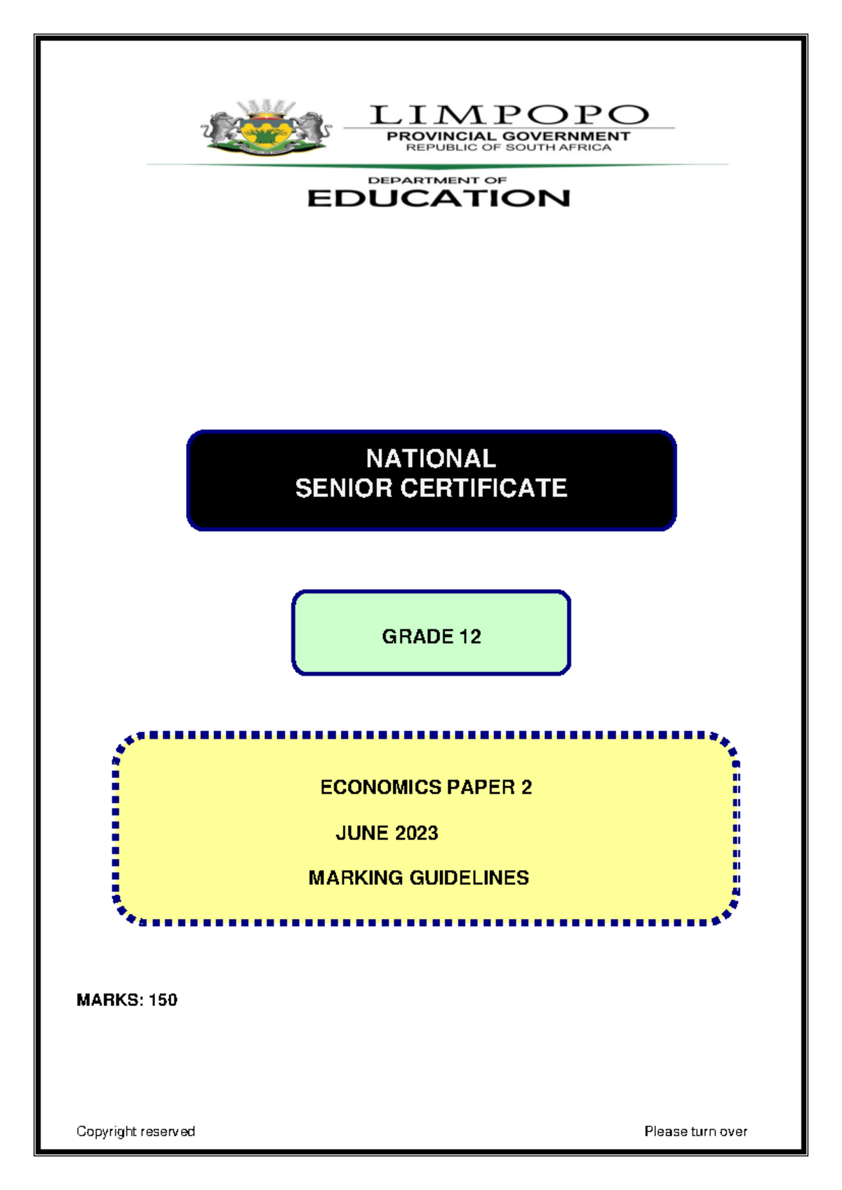 Economics P2 June 2023 Memo - NASIONALE MARKS: 150 GRADE 12 NATIONAL ...