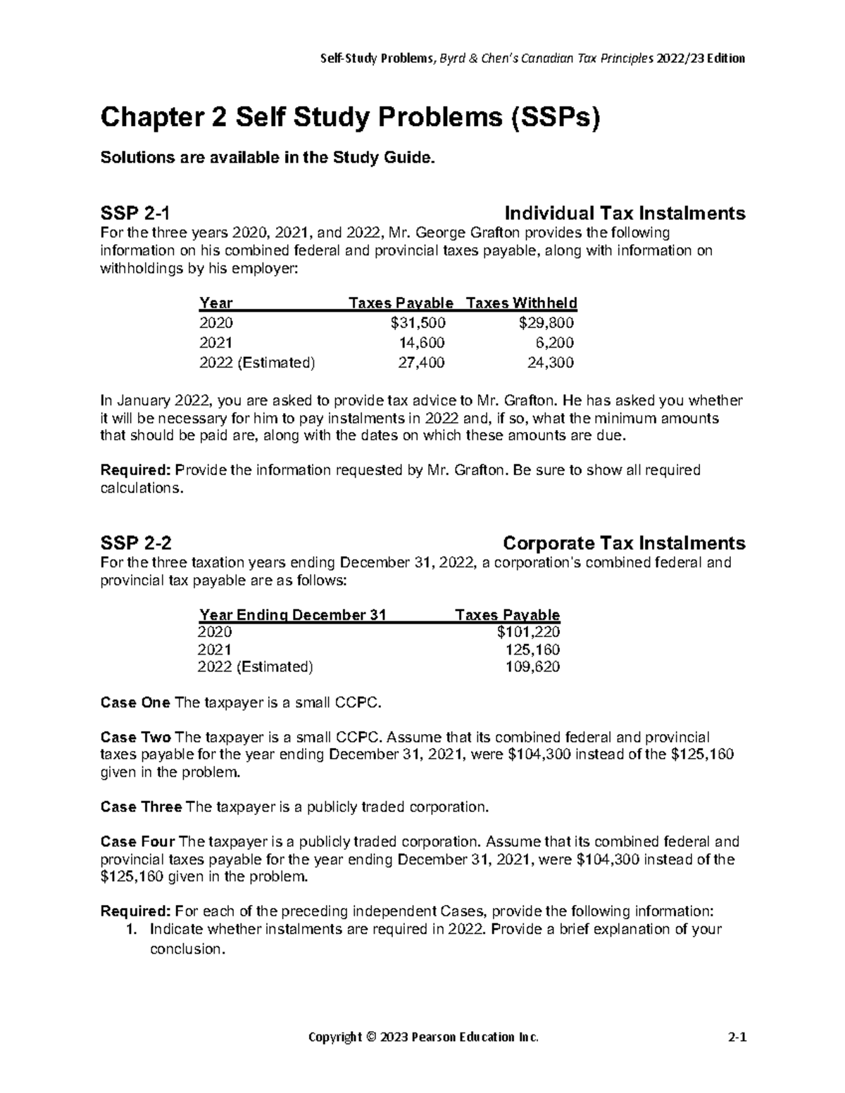 Byrd Chen 2022 Ch02 SSP - questions - Chapter 2 Self Study Problems (SSPs) Solutions are ...