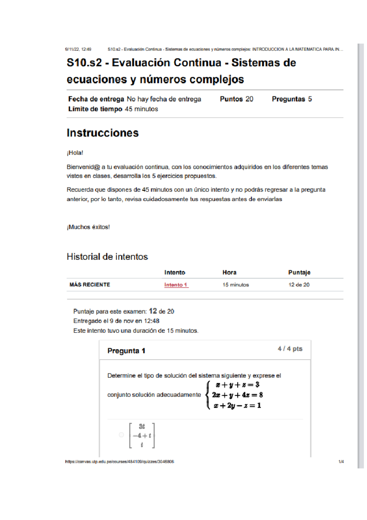 S10.s2 - Evaluación Continua - Sistemas de ecuaciones y números complejos - Introduccion a la ...
