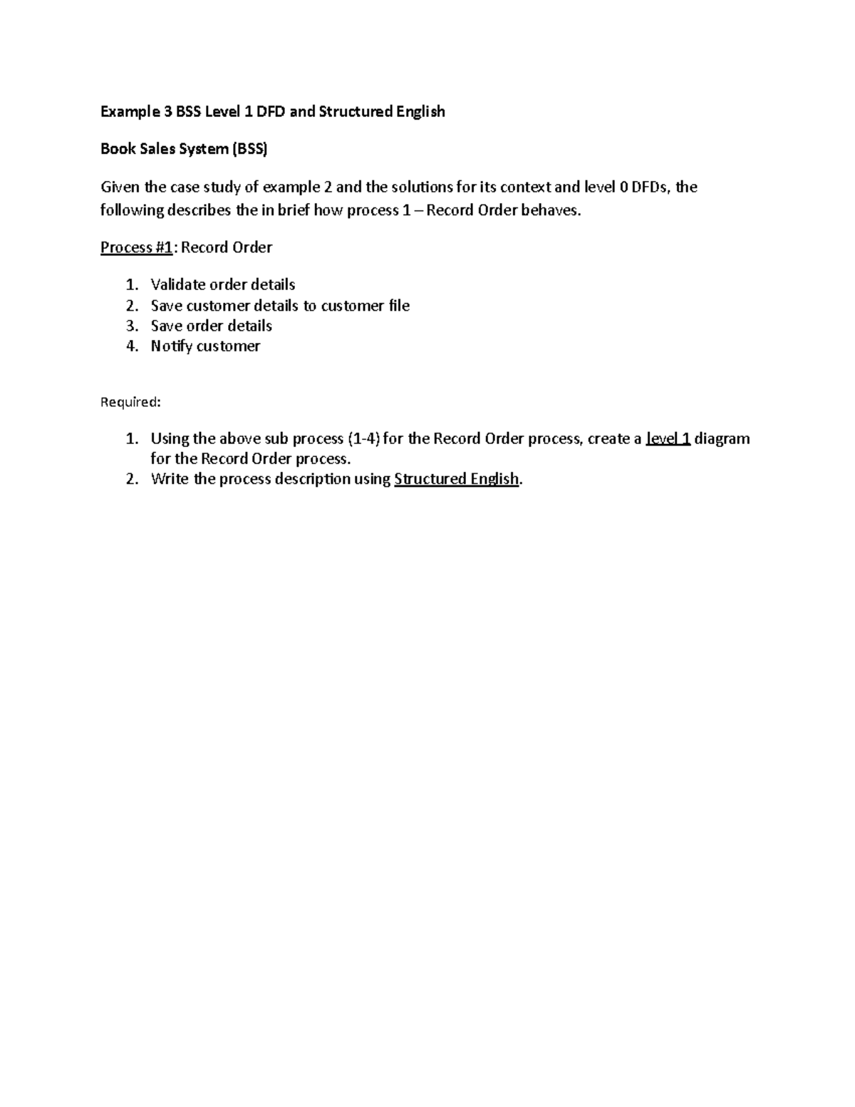 Example 3 BSS Level 1 DFD and Structured English - Example 3 BSS Level ...