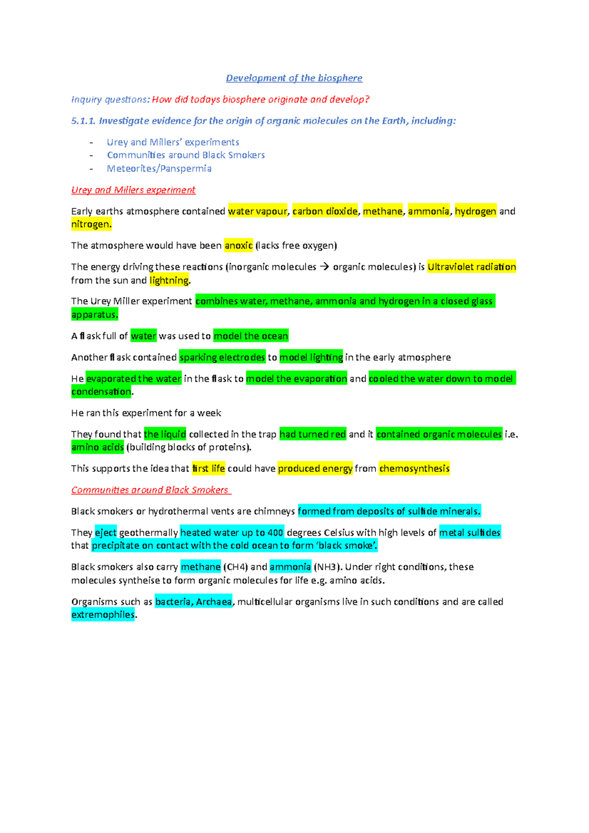 EES notes mod 1 - Development of the biosphere Inquiry questions: How ...