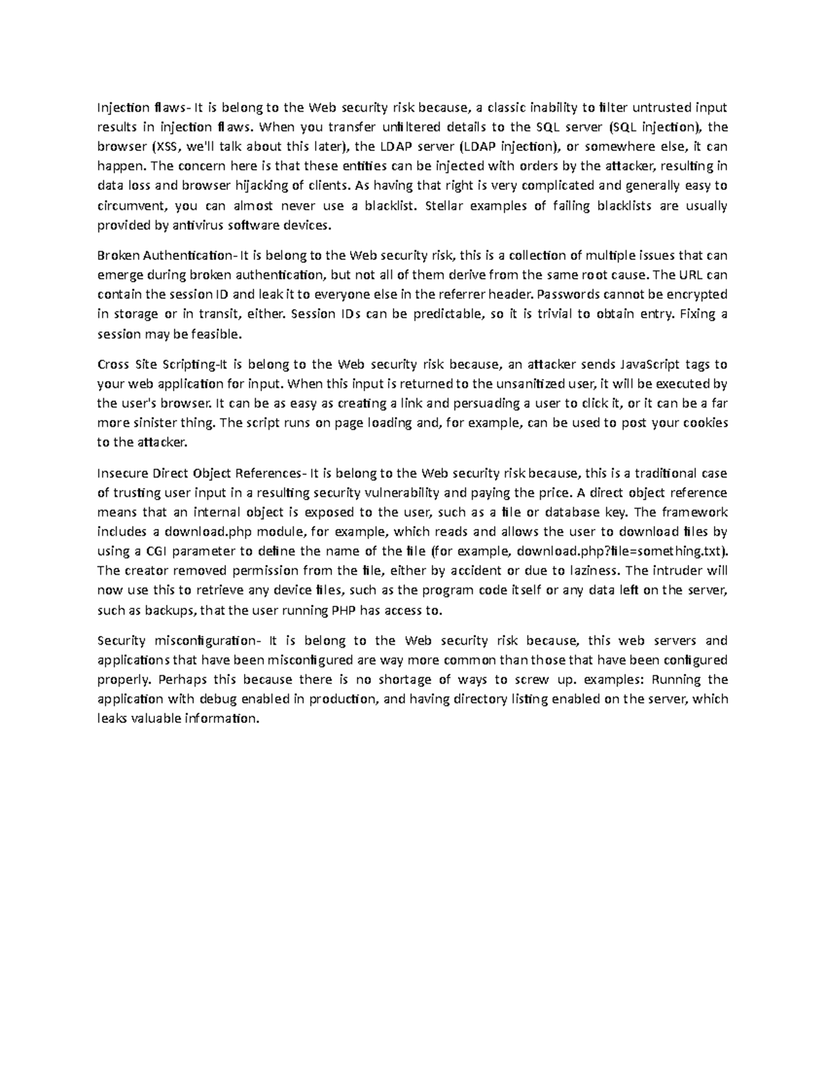 Computer security - To help other student - Injection flaws- It is ...