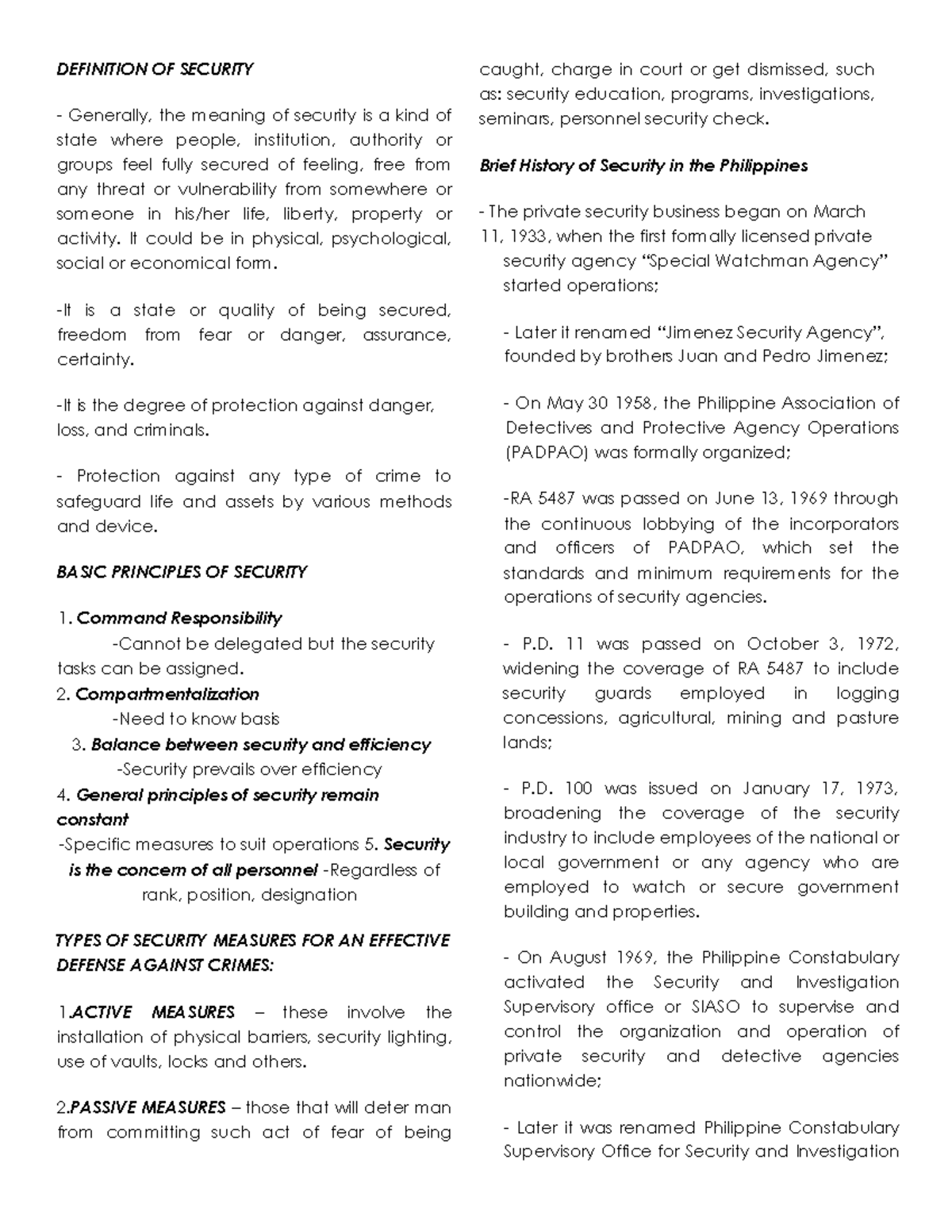 LEA-3- Prelim - DEFINITION OF SECURITY Generally, the meaning of security is a kind of state ...