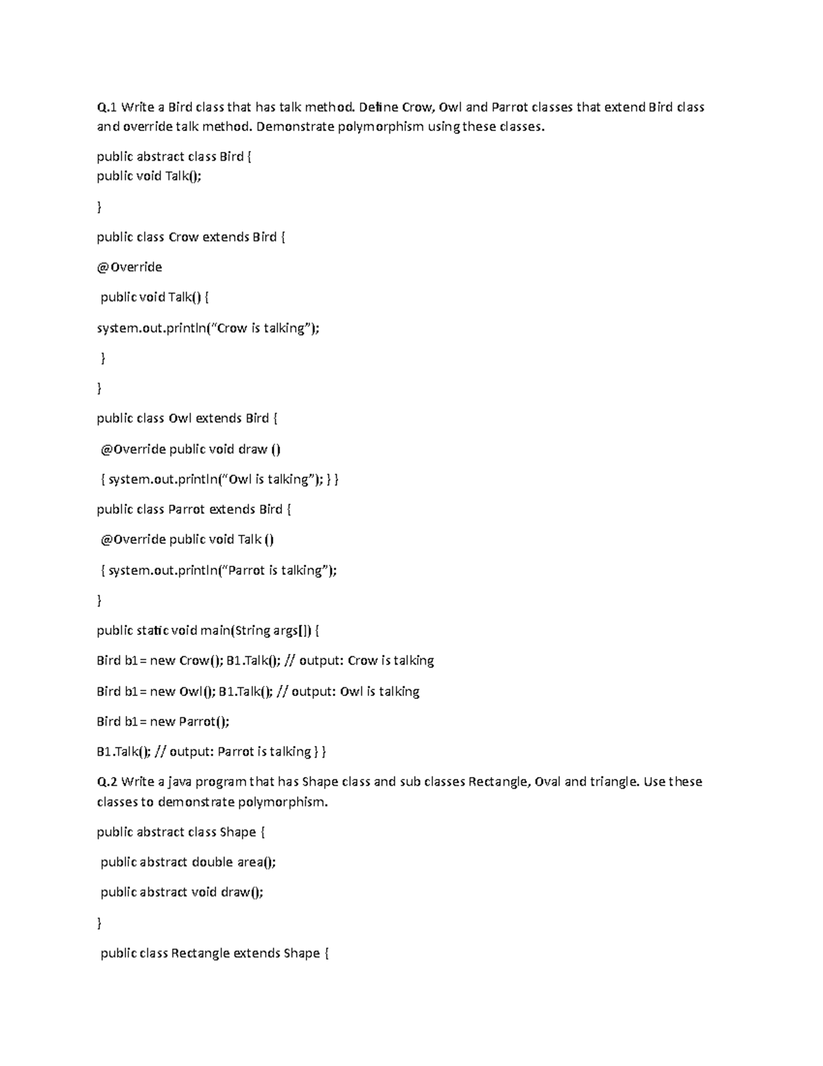 BS CHEMISTRY HOns - Q Write a Bird class that has talk method. Define ...