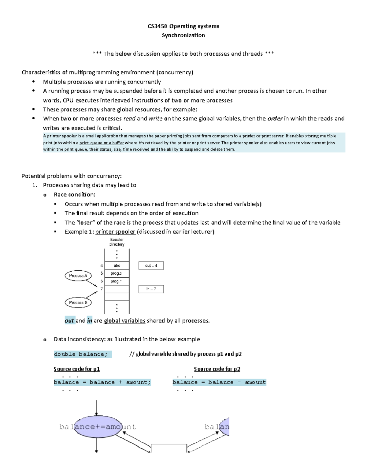 Synchronization Of Processes And Threads Cs3450 Operating Systems Synchronization The