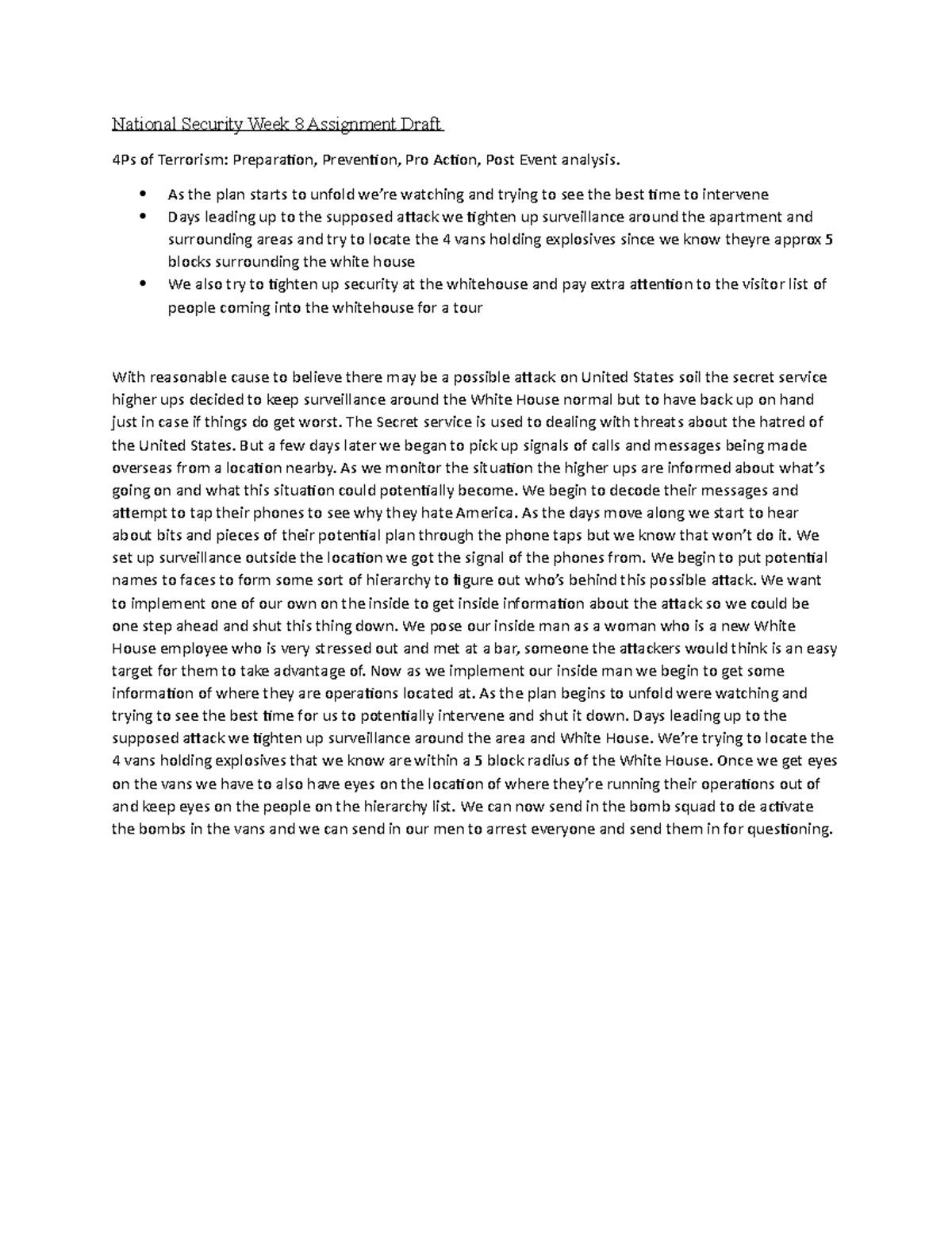 National Security Week 8 Assignment Draft - As the plan starts to unfold we’re watching and ...