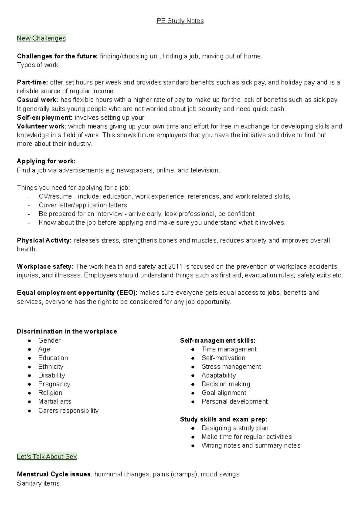 PE Study Notes - ... - PE Study Notes New Challenges Challenges for the ...