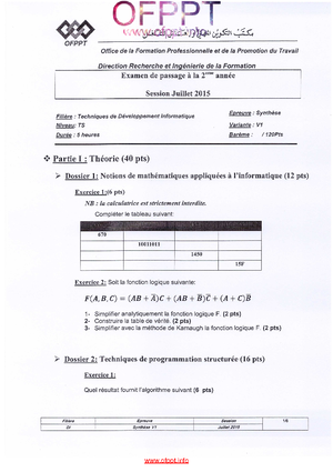 1 - Examen de passage Techniques Développement Informatique 2015 ...