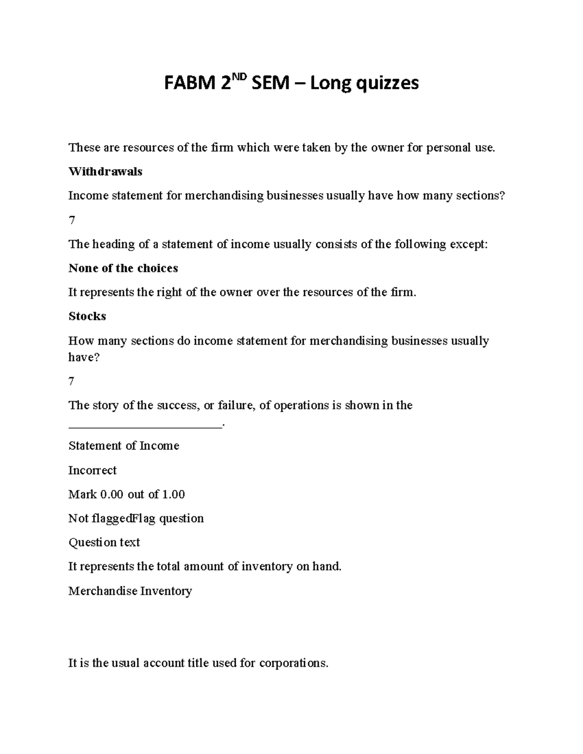 Toaz - Fabm - FABM 2ND SEM – Long quizzes These are resources of the ...