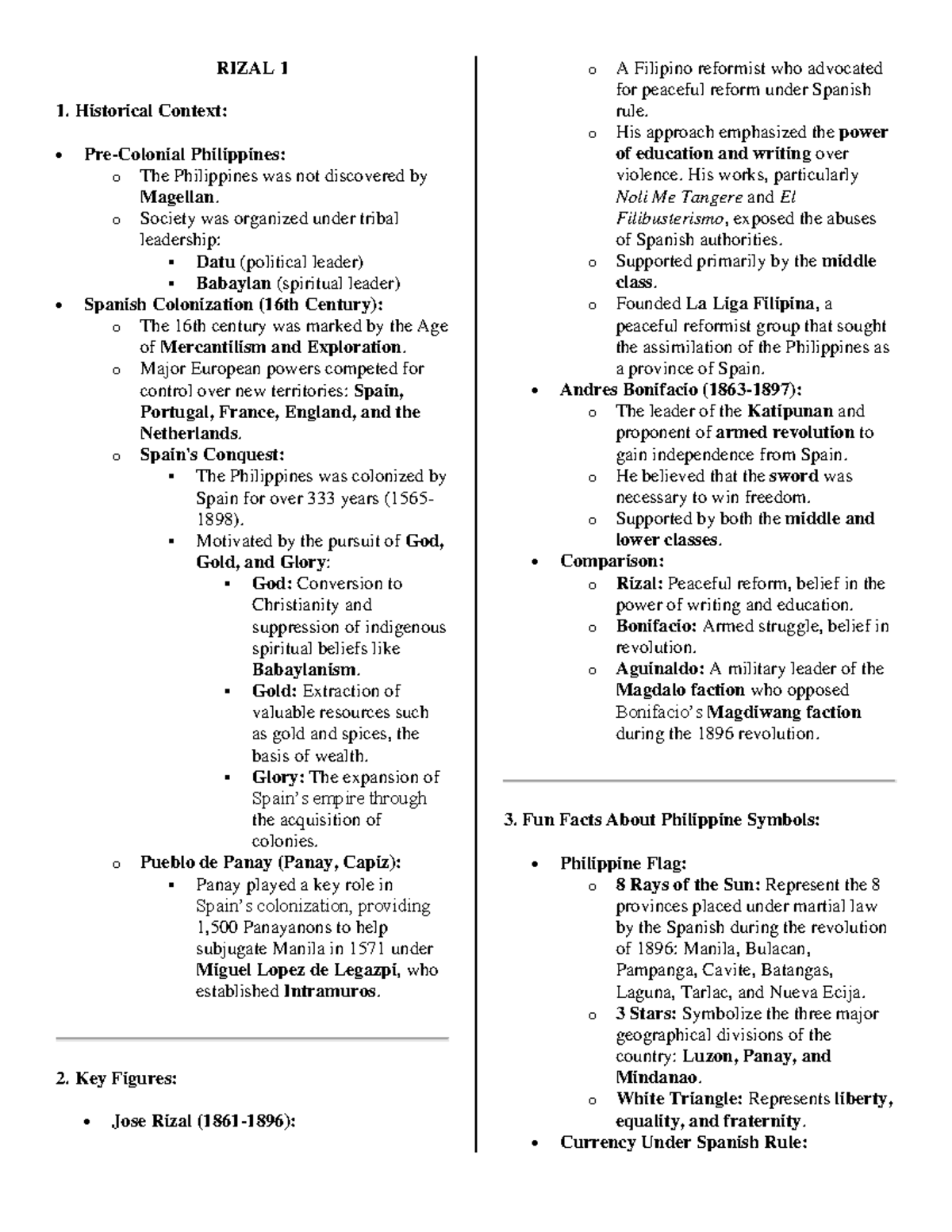 Rizal rev - rev - RIZAL 1 Historical Context: Pre-Colonial Philippines: o The Philippines was ...