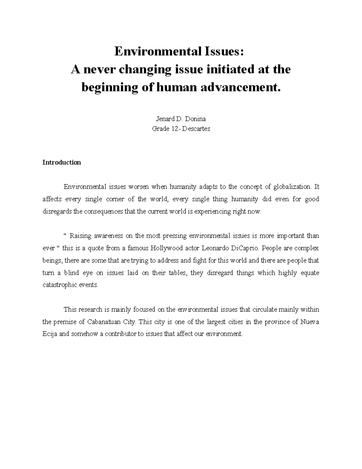 Assignment #4 - ....... - Environmental Issues: A never changing issue ...