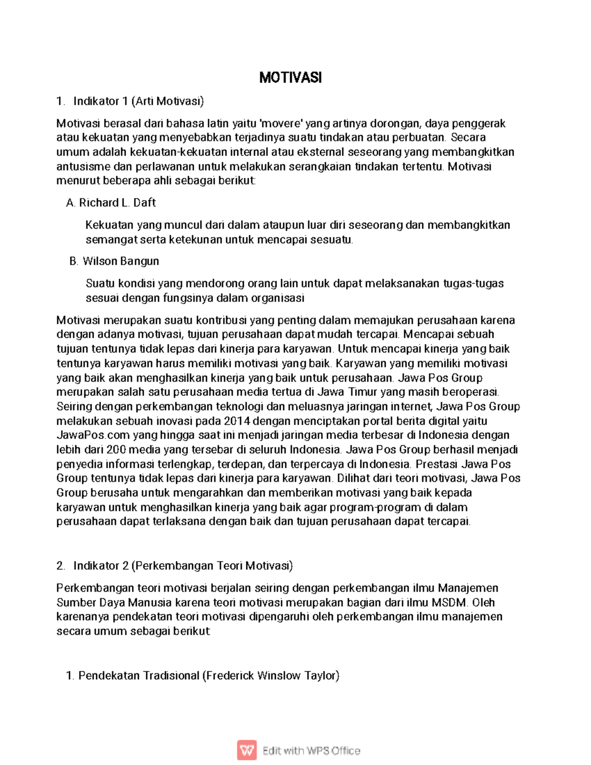 Teori Motivasi - MOTIVASI Indikator 1 (Arti Motivasi) Motivasi berasal ...