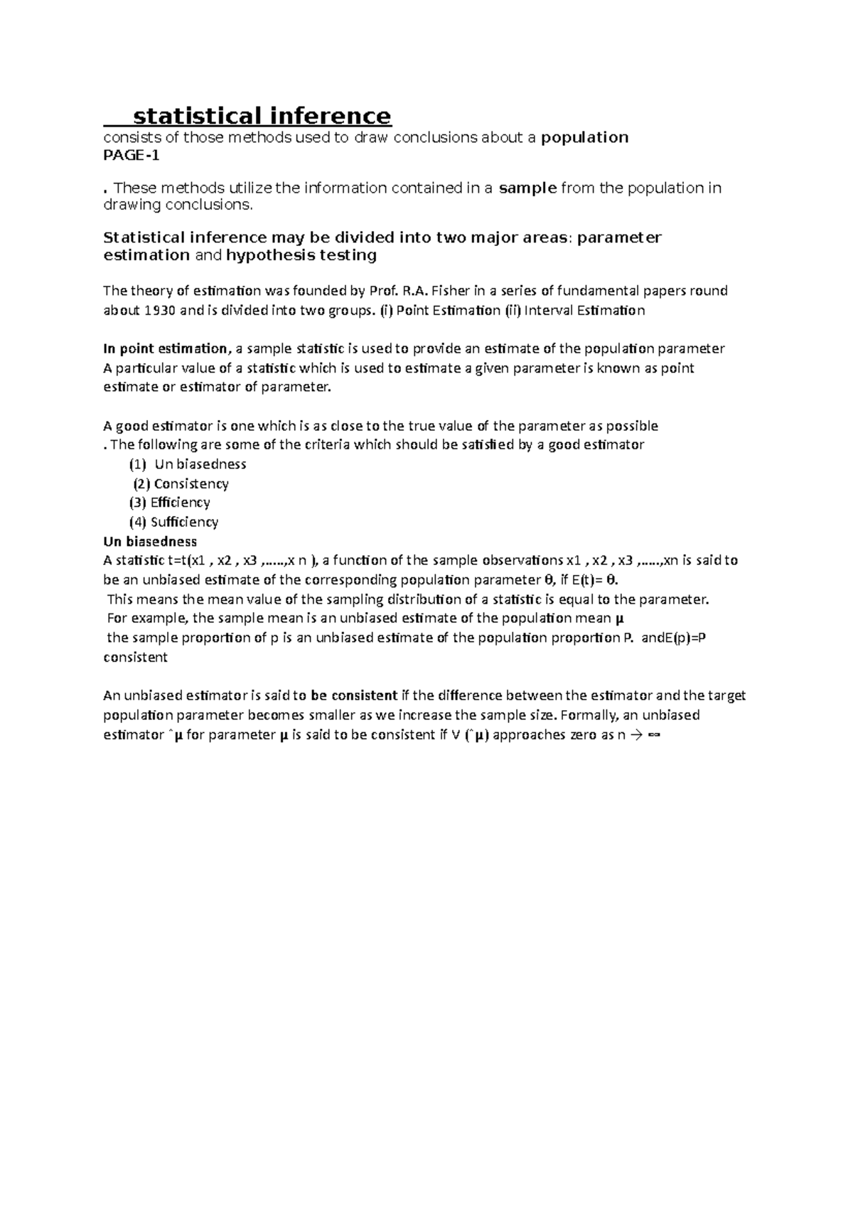 Estimation Theory Statistical Inference Consists Of Those Methods