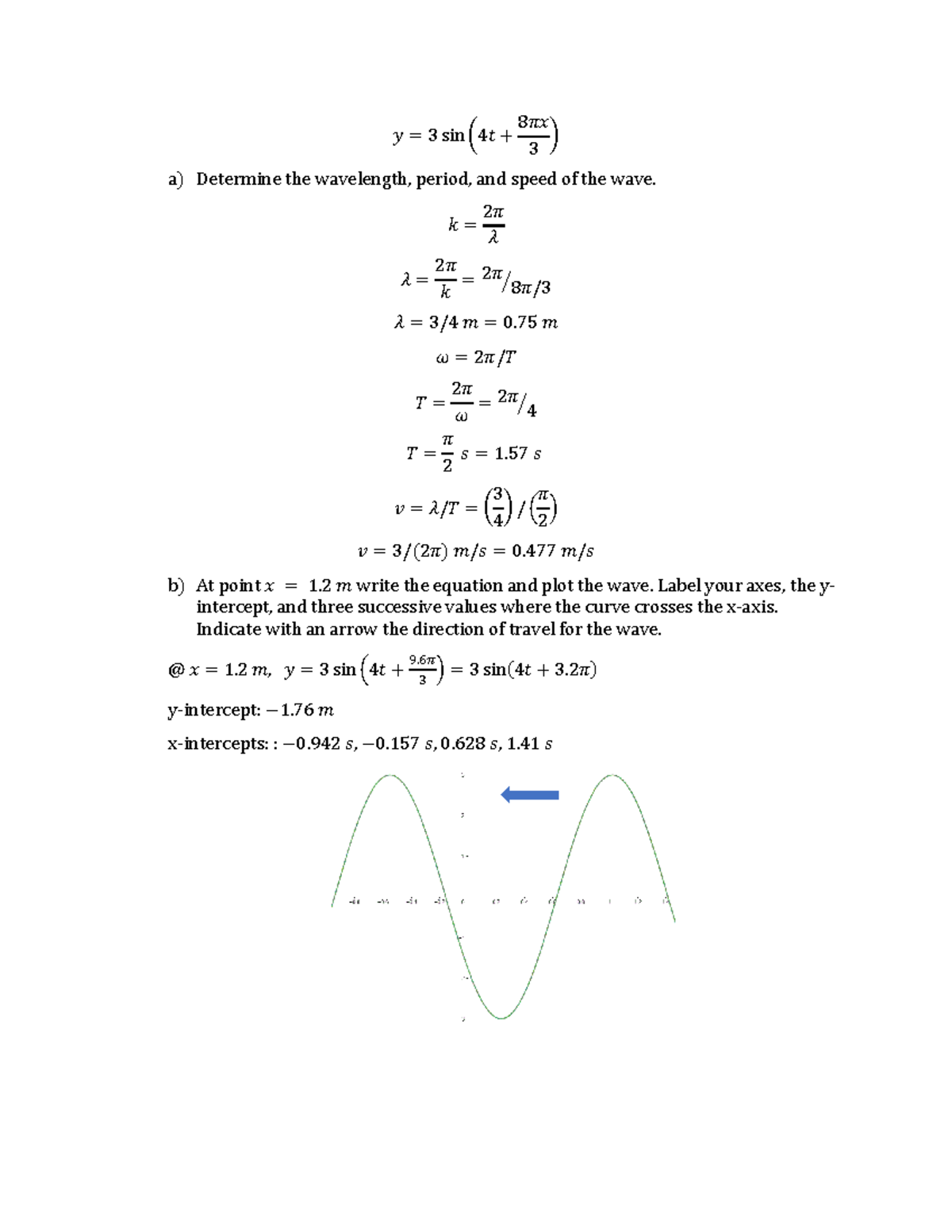 PHYS 1070 Quiz #1 question 5 solutions, wavelength written question - 𝑦 ...
