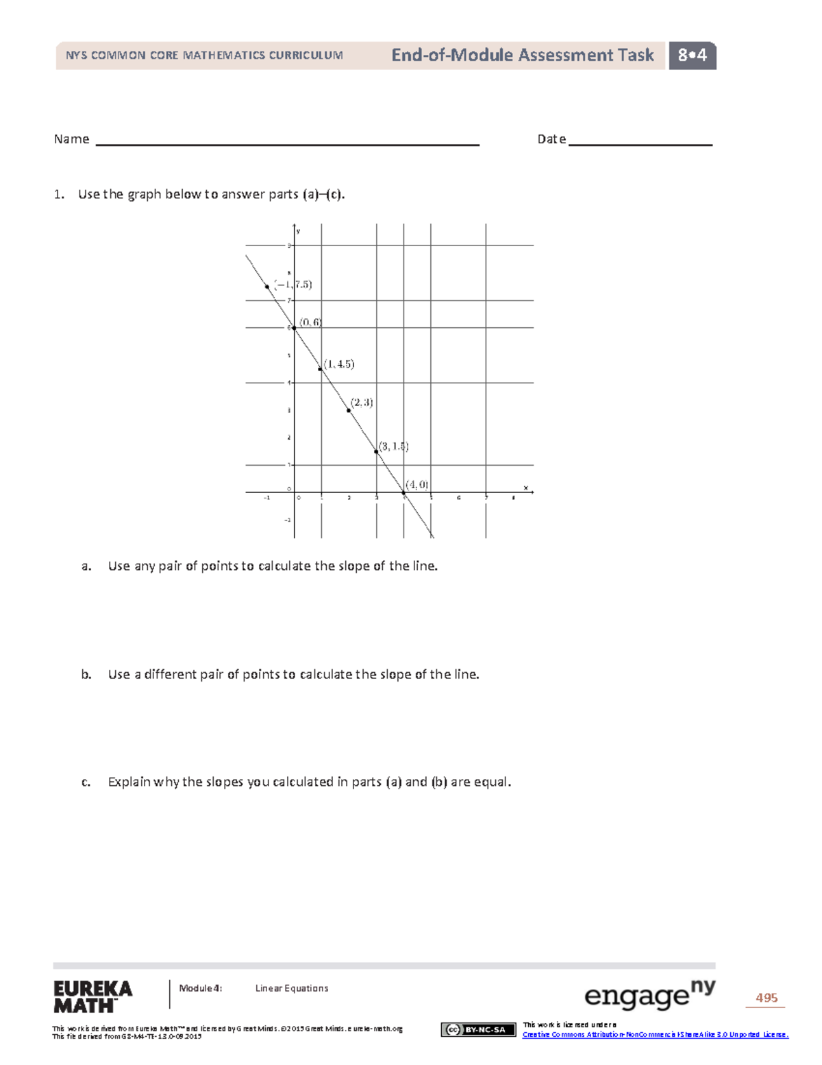 Math g8 m4 end of module assessment - Module 4: Linear Equations 495 ...