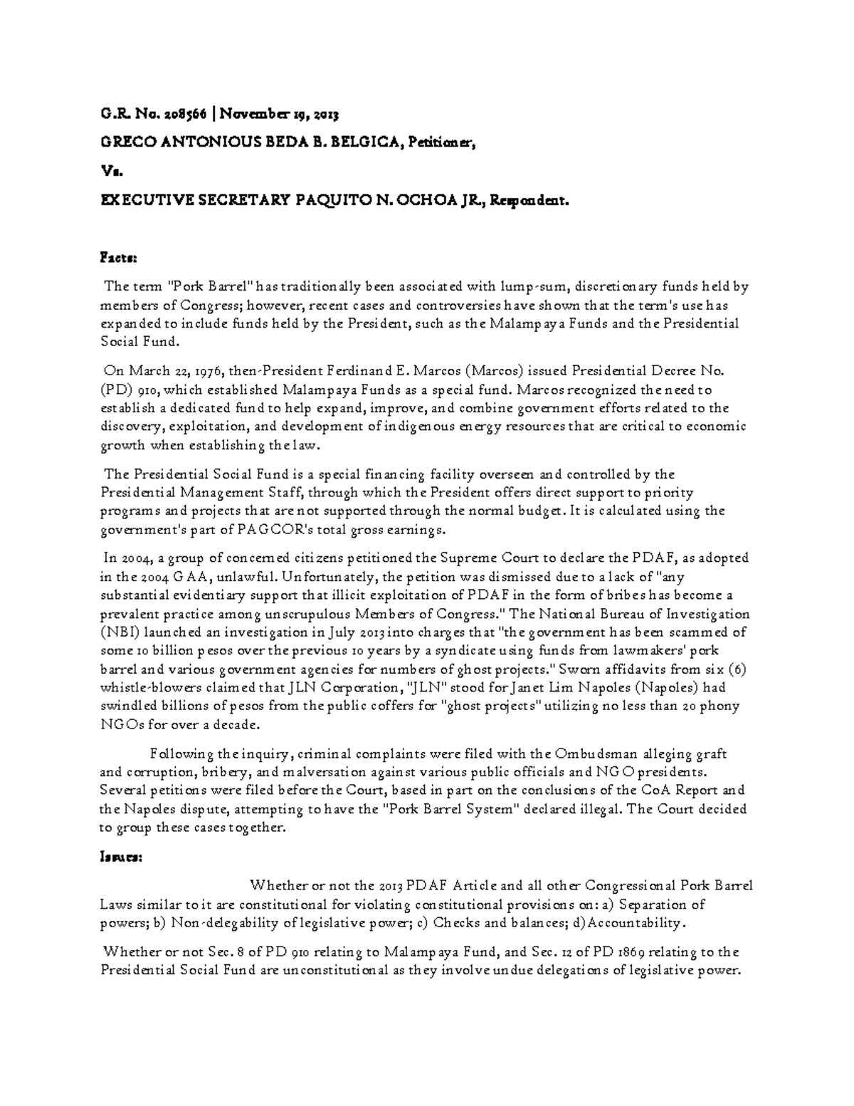 PDAF Case Digest 6 - Philippine Politics and Governance - Studocu