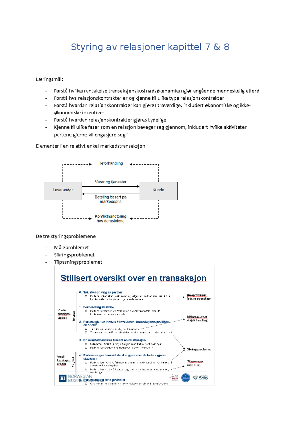 Kap 7 og 8 - forelesningsnotater - Styring av relasjoner kapittel 7 & 8 ...