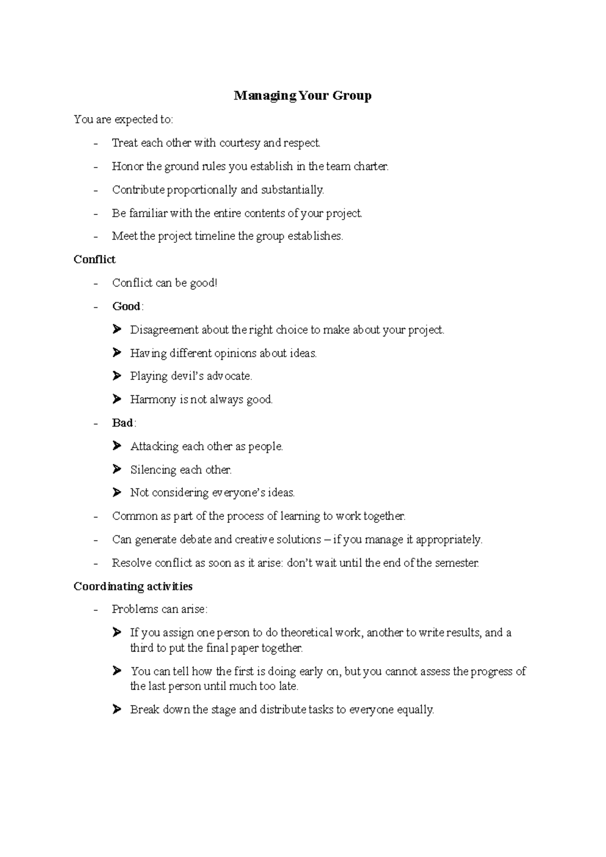 Managing Your Group lecture notes - Managing Your Group You are ...