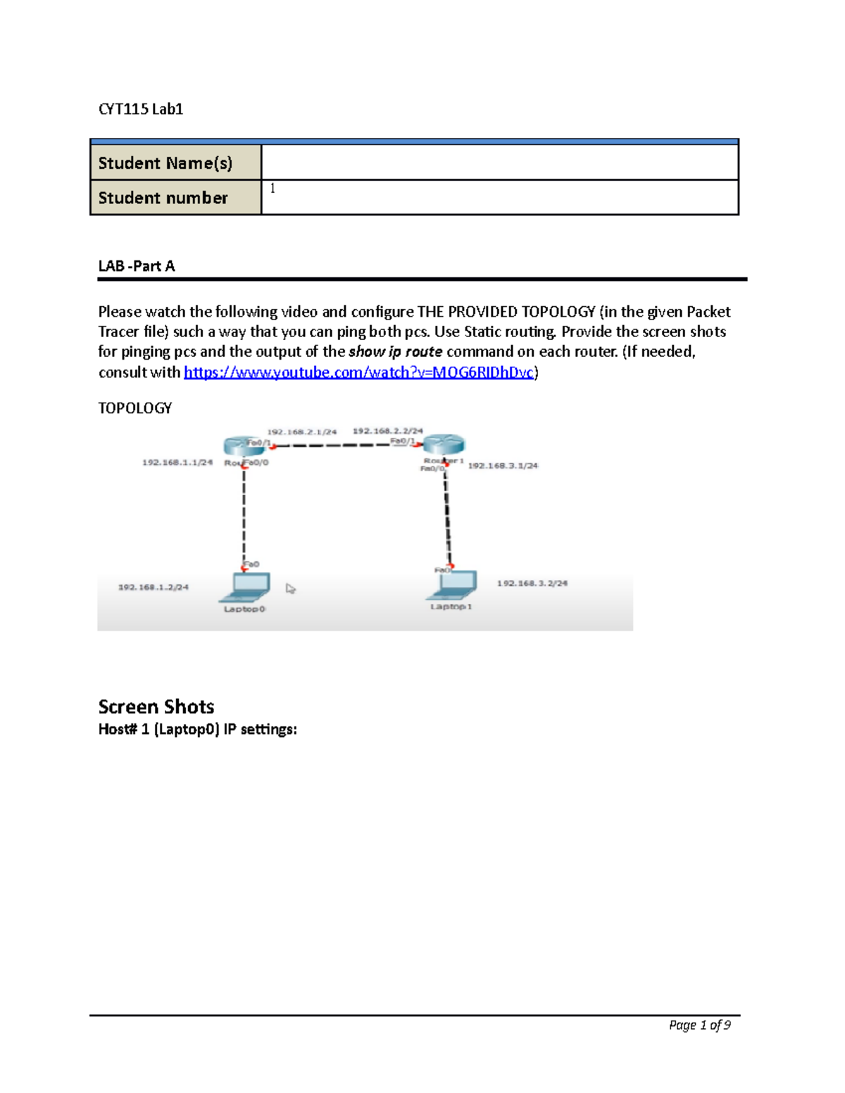 CYT115NBB Lab 1 - completed - CYT115 Lab Student Name(s) Student number ...