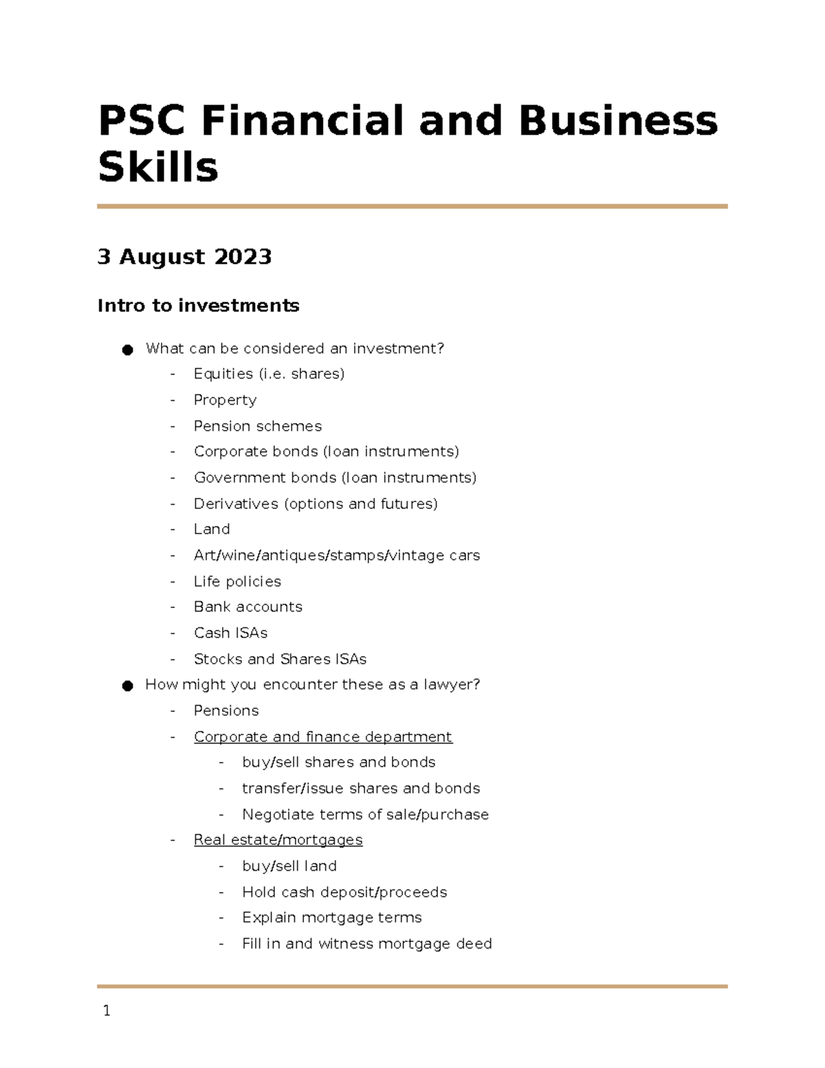 Class notes - finance and business skills - PSC Financial and Business ...