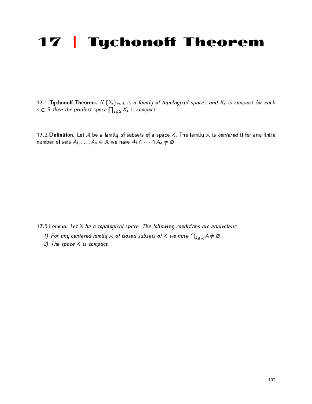 Lecture notes, lecture 17 - Blank notes - 17 Tychonoff Theorem 17 ...