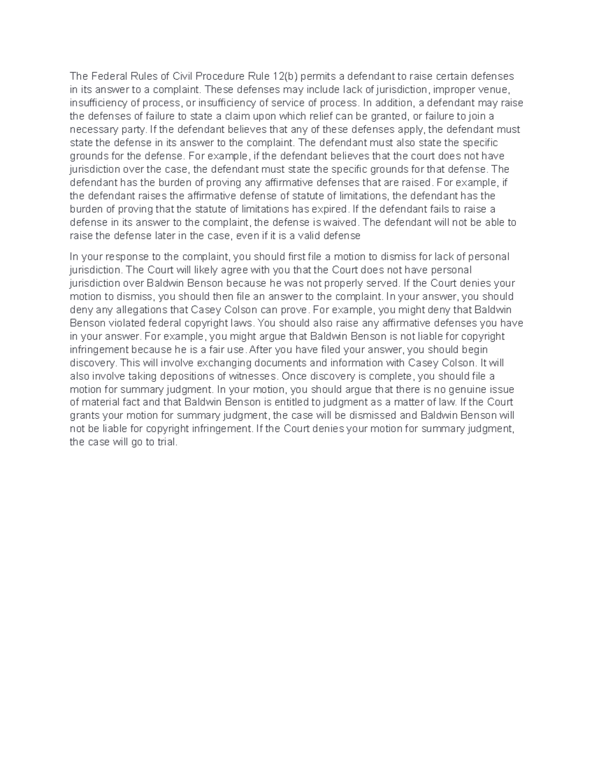 The Federal Rules of Civil Procedure Rule 12 - Introduction to ...