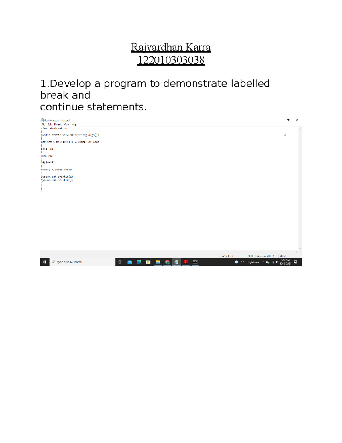 Javalabrecord 122010 303038 - B.tech - Rajvardhan Karra 122010303038 1 a program to demonstrate ...