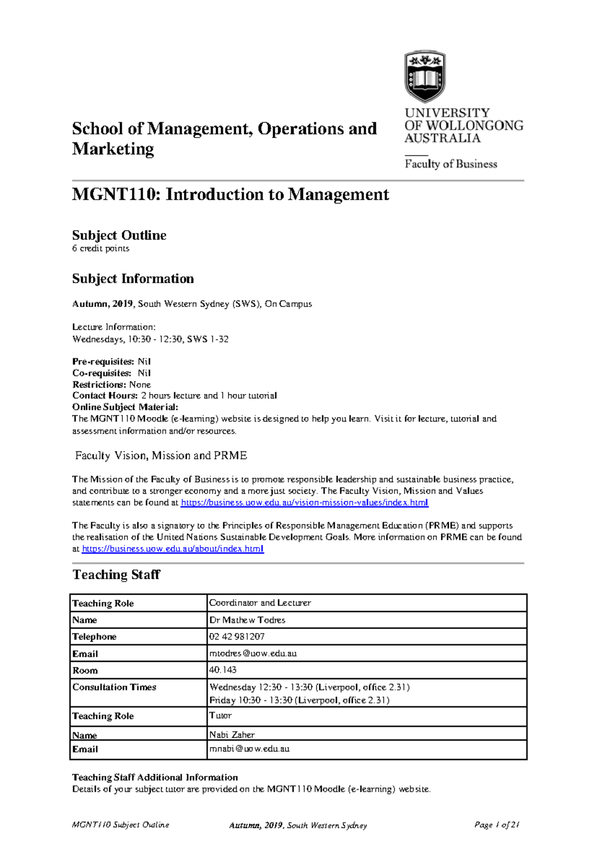 MGNT 110 Subject Guide - School of Management, Operations and Marketing ...