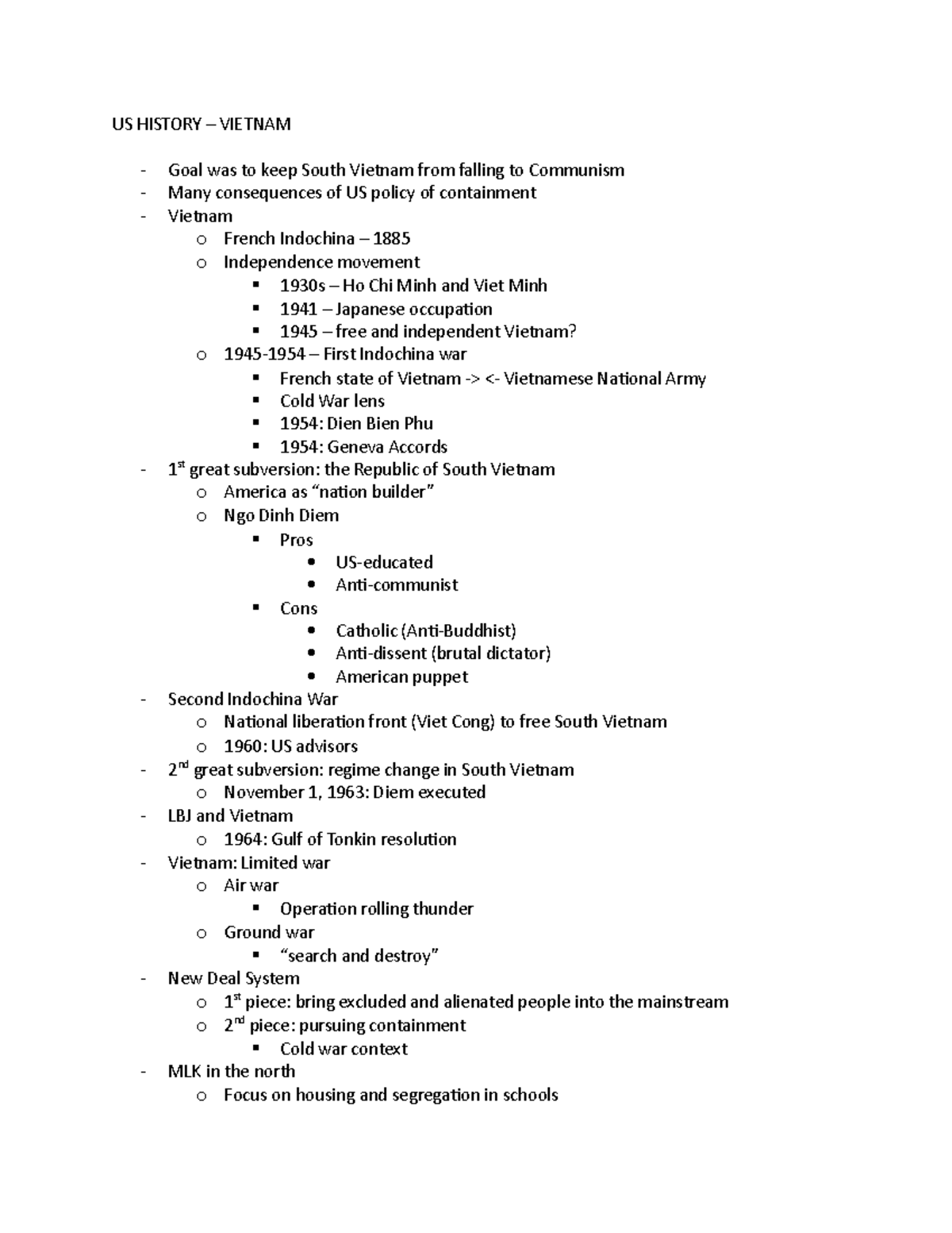 US History - Vietnam - US HISTORY – VIETNAM Goal was to keep South ...