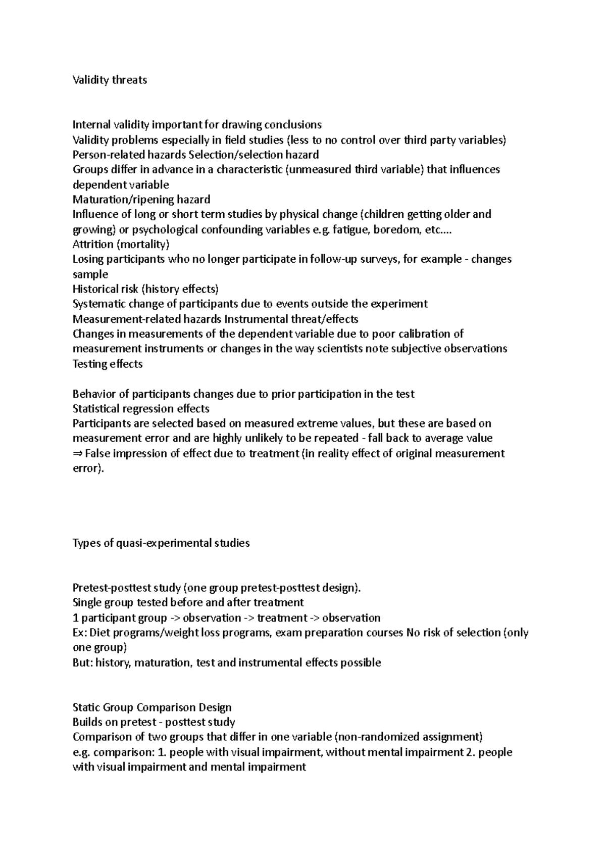 Validity threats - Abnormal Psychology - Validity threats Internal ...