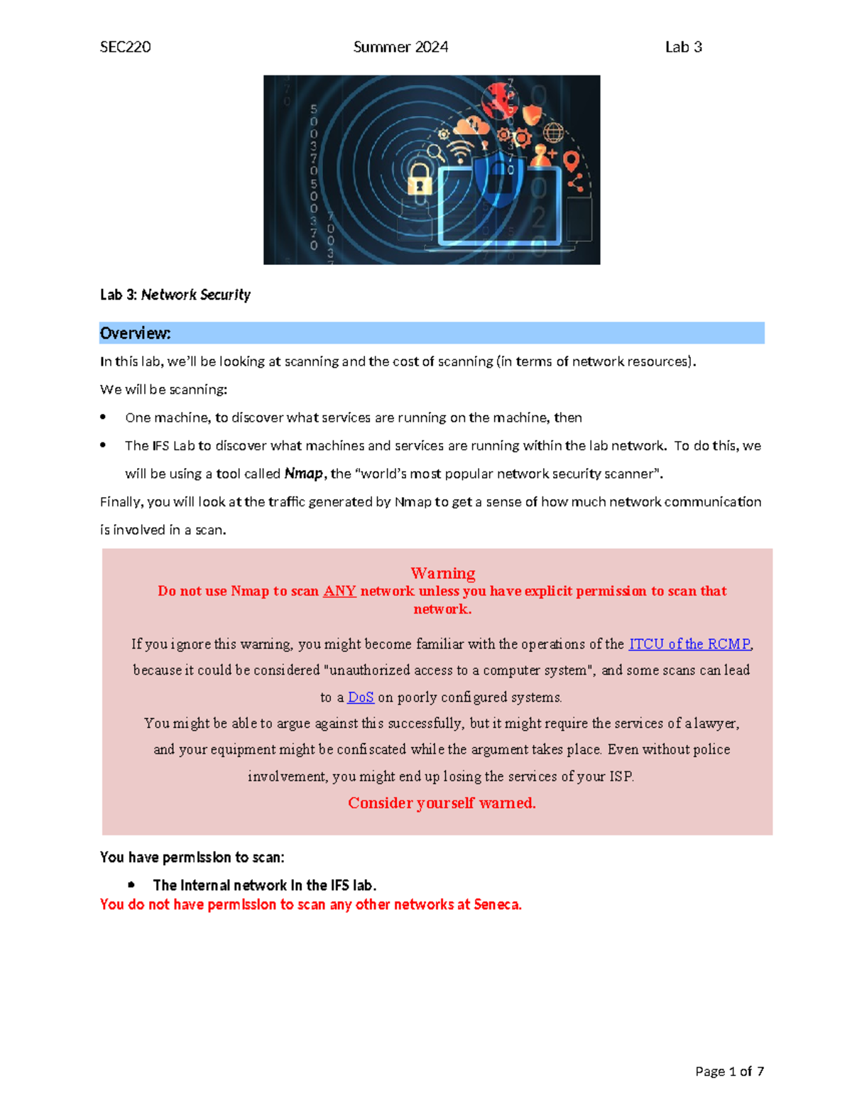 SEC220 Lab3 Network Scanning S24 - Lab 3: Network Security Overview: In this lab, we’ll be ...