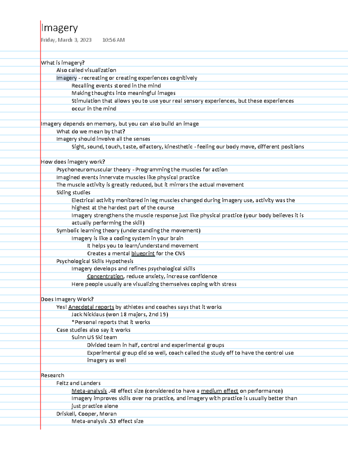 Imagery Notes - What is imagery? Also called visualization Imagery ...